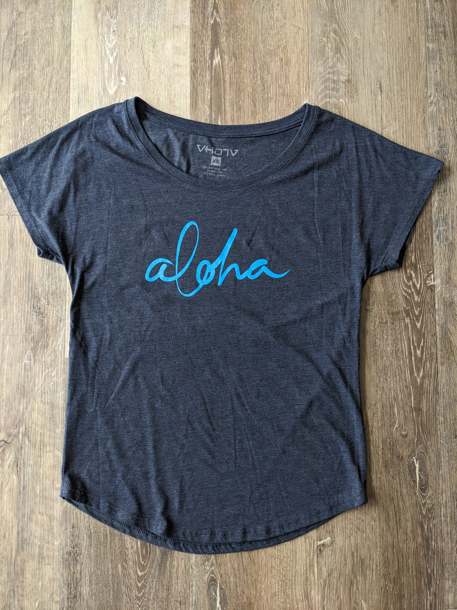 Ladies Aloha "Script" Dolman T-Shirt (Indigo) – VH07V