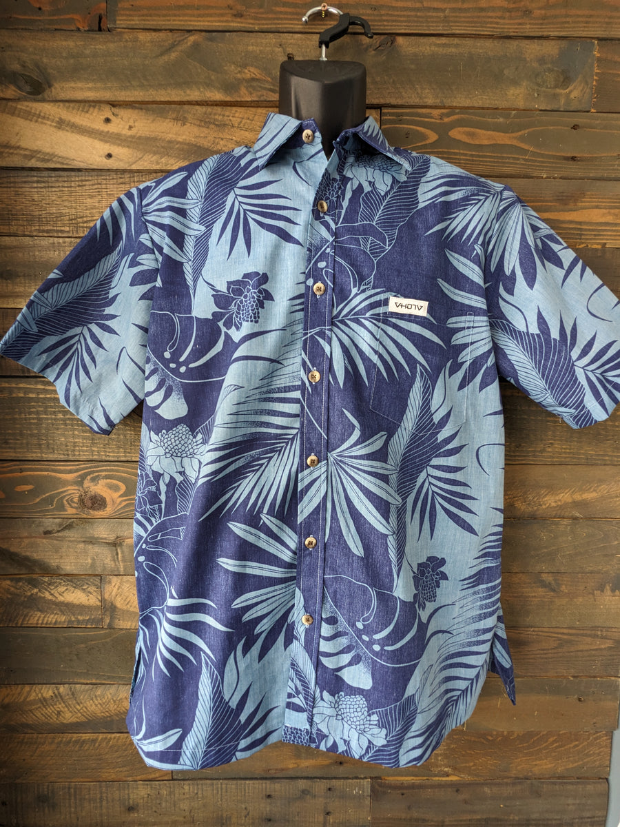 Blue "Torch Ginger" Button Down Aloha Shirt – VH07V