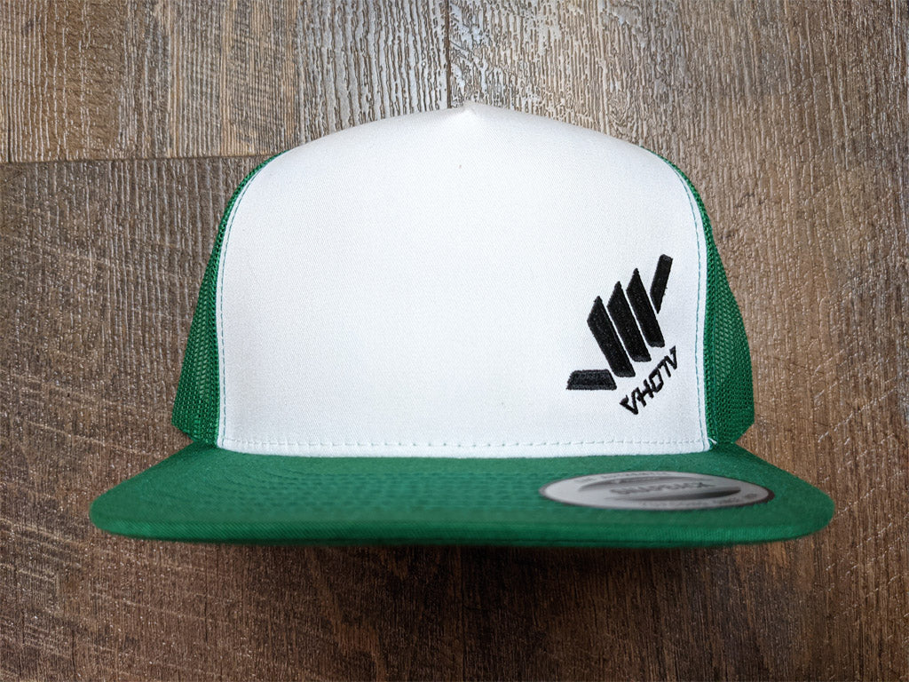 Snapback: Diagonal Mini Shaka (White/Green Trucker/Black thread) – VH07V